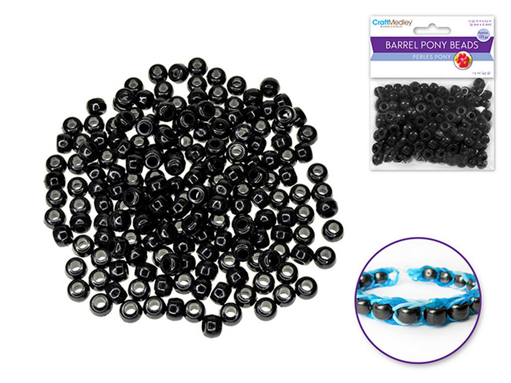 Beading and Jewelry Approx. 175 Black Barrel Pony Beads 0.35x0.23in