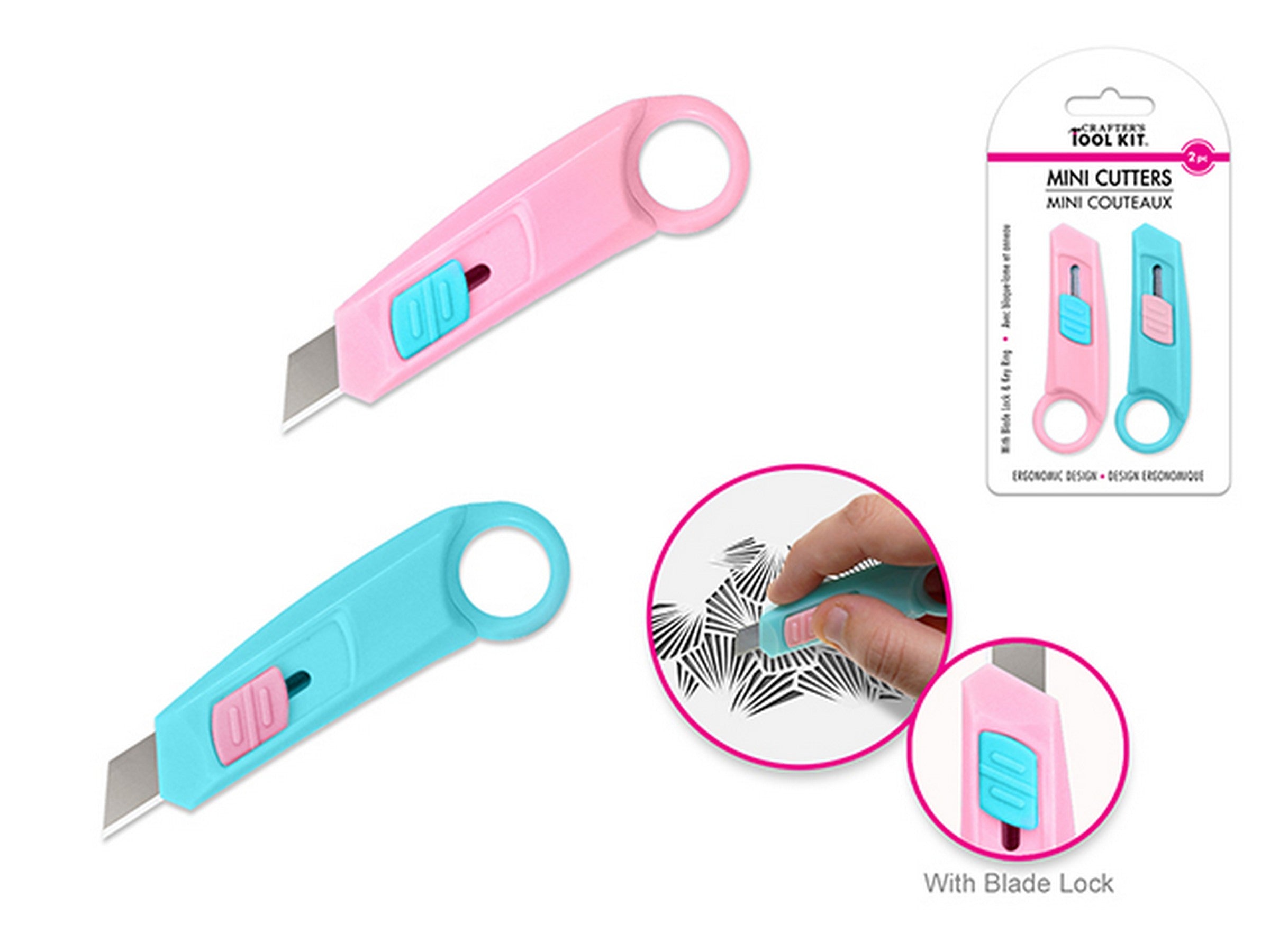 Crafter's Tool Kit 2 Mini Cutters with Blade Lock and Key Ring 3in