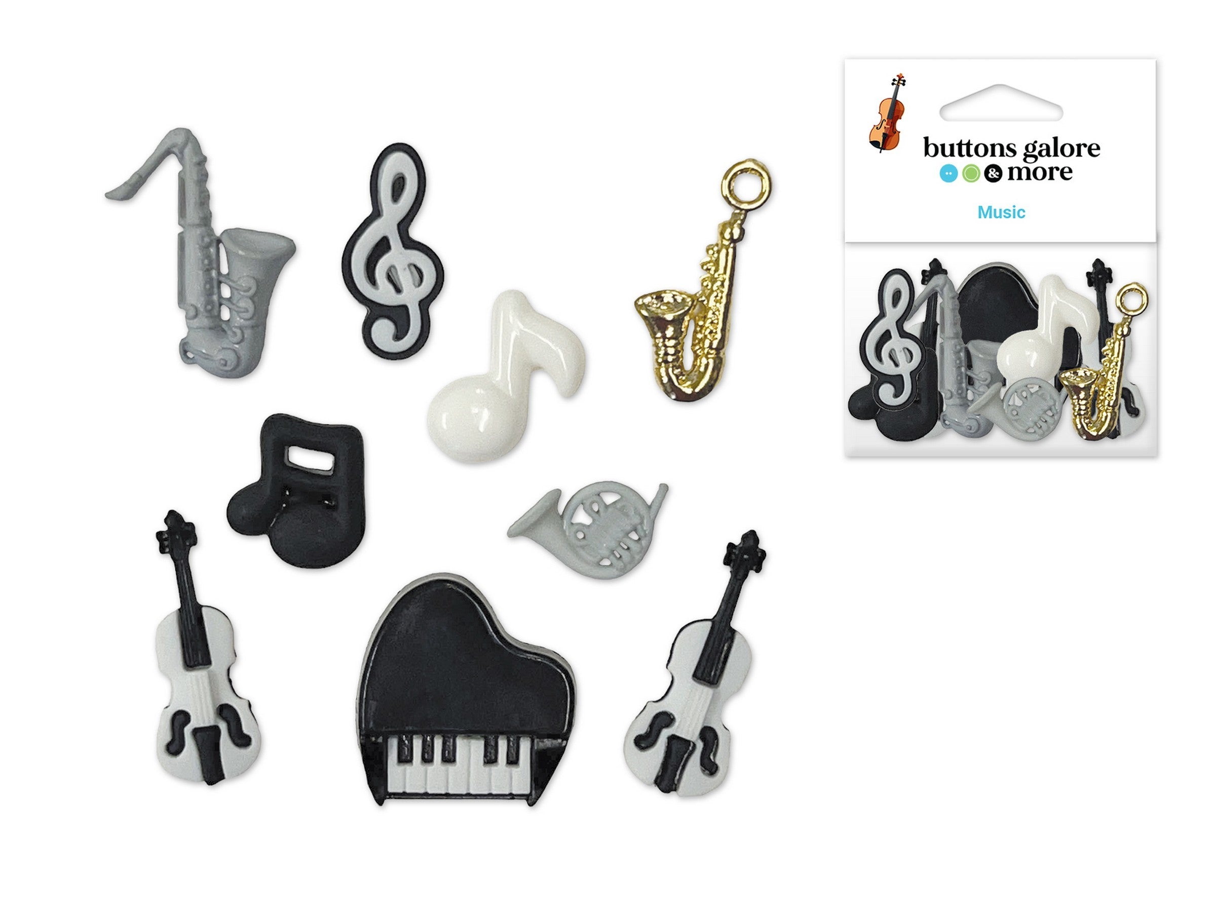Galore & More 9 Novelty Buttons - Music 0.6in to 1.2in