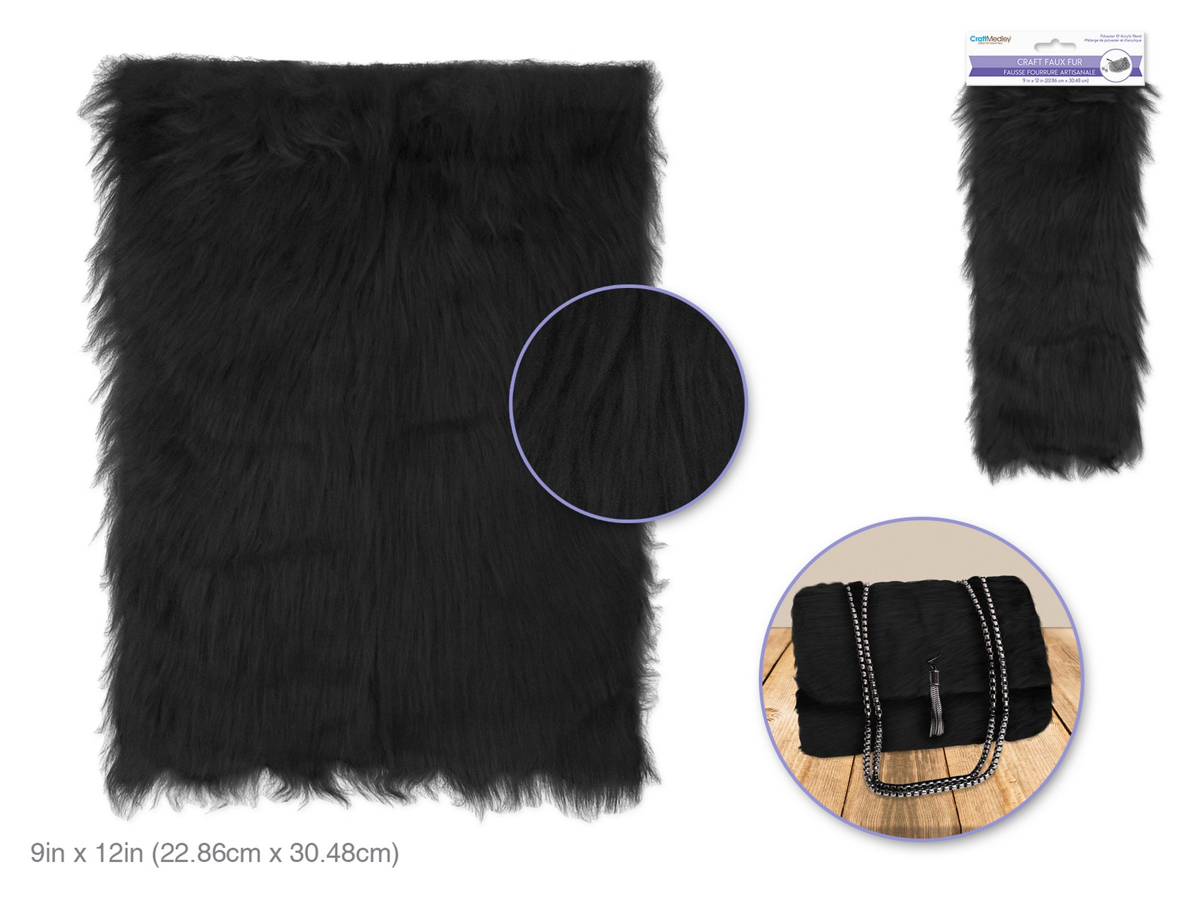 Craft Medley 1.6in Long-Hair Black Faux-Fur Sheet 9x12in
