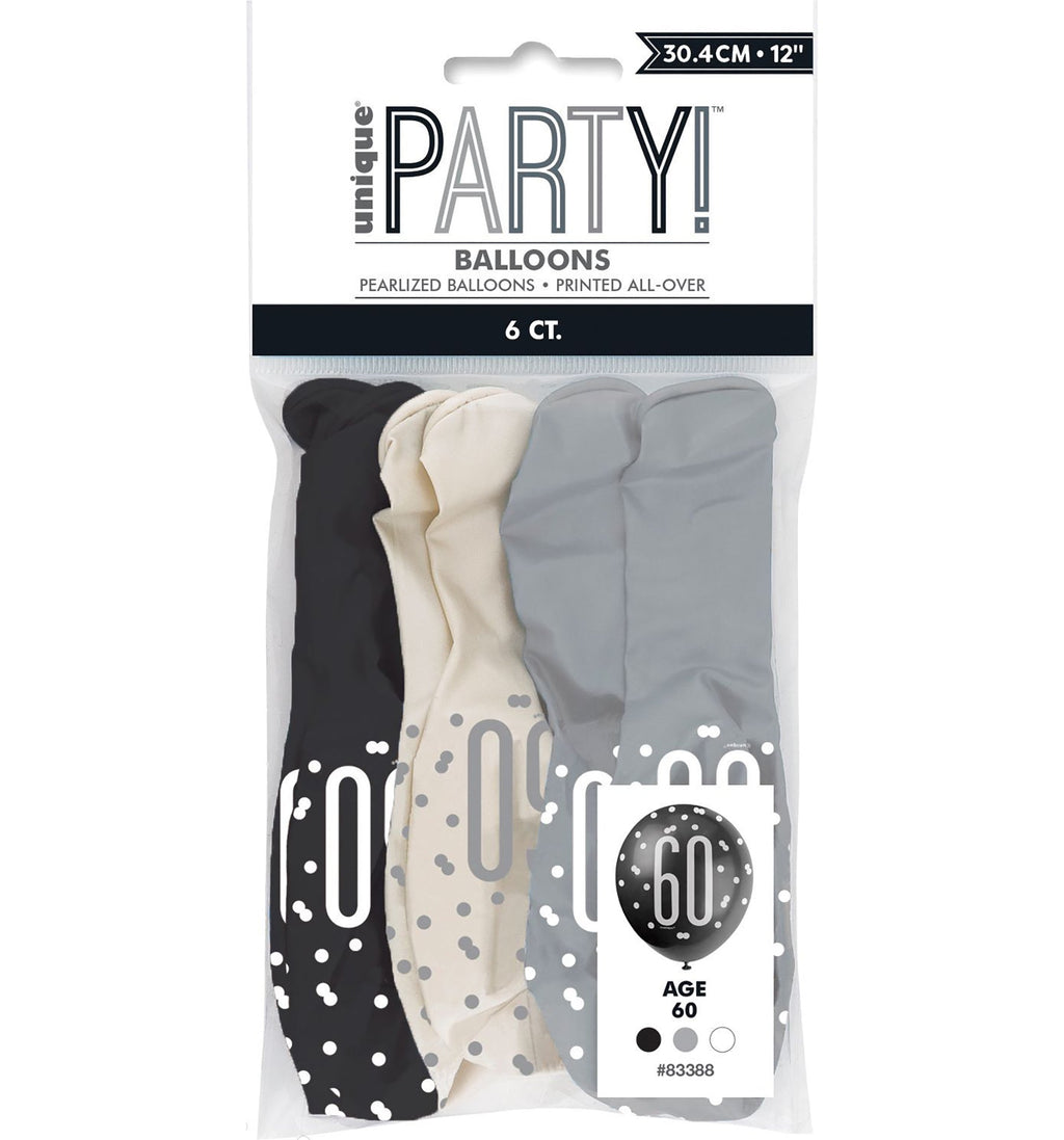 Age 60 Black 6 Latex Balloons 12in